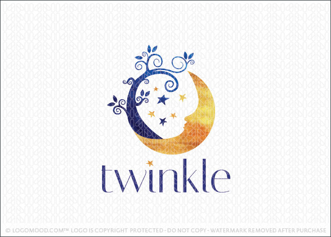Readymade Logos for Sale Twinkle Moon and Tree | Readymade Logos for Sale