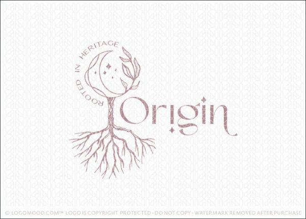 Origin Moon Tree & Roots - Buy Premade Readymade Logos for Sale